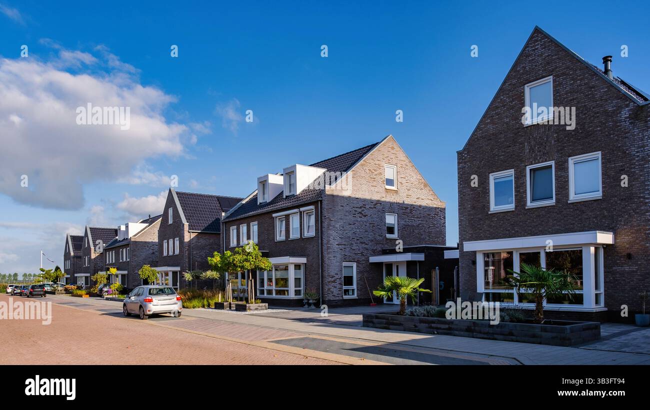 This contemporary street showcases newly built family homes featuring ...