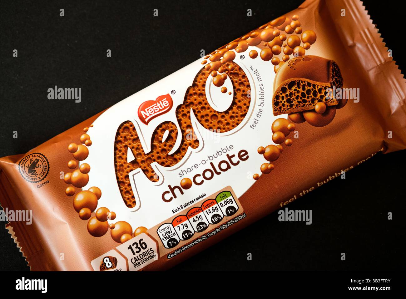 London UK, April 29 2025, Nestle Aero Classic Chocolate Bar Isolated ...