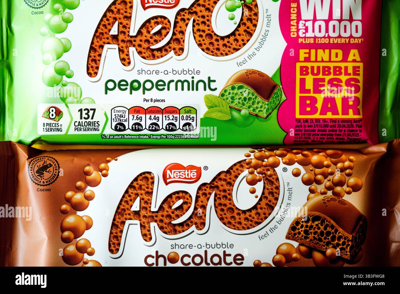 London UK, April 29 2025, Nestle Aero Milk Chocolate Bar And Milk ...