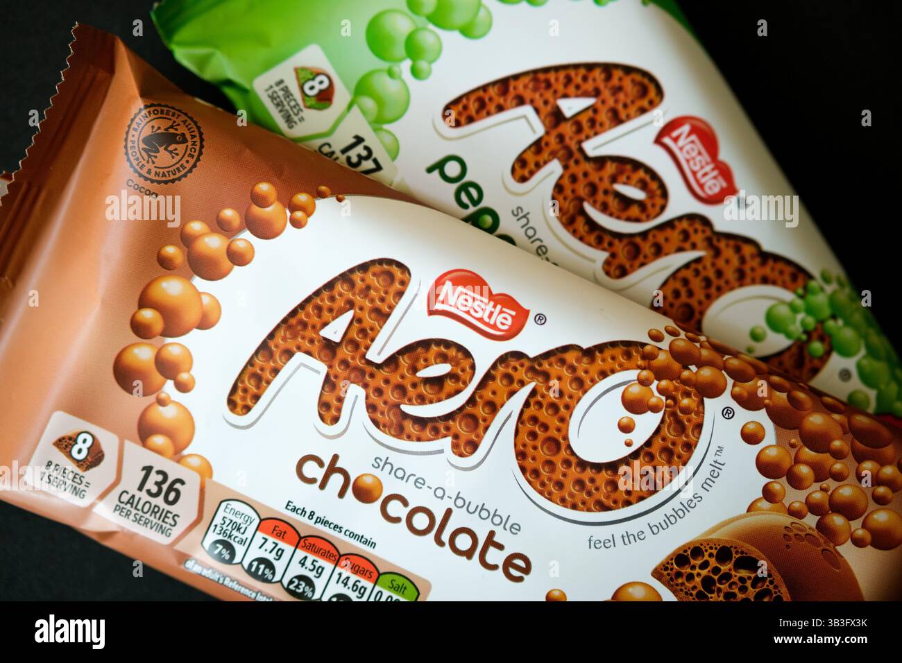 London UK, April 29 2025, Nestle Aero Milk Chocolate Bar And Milk ...