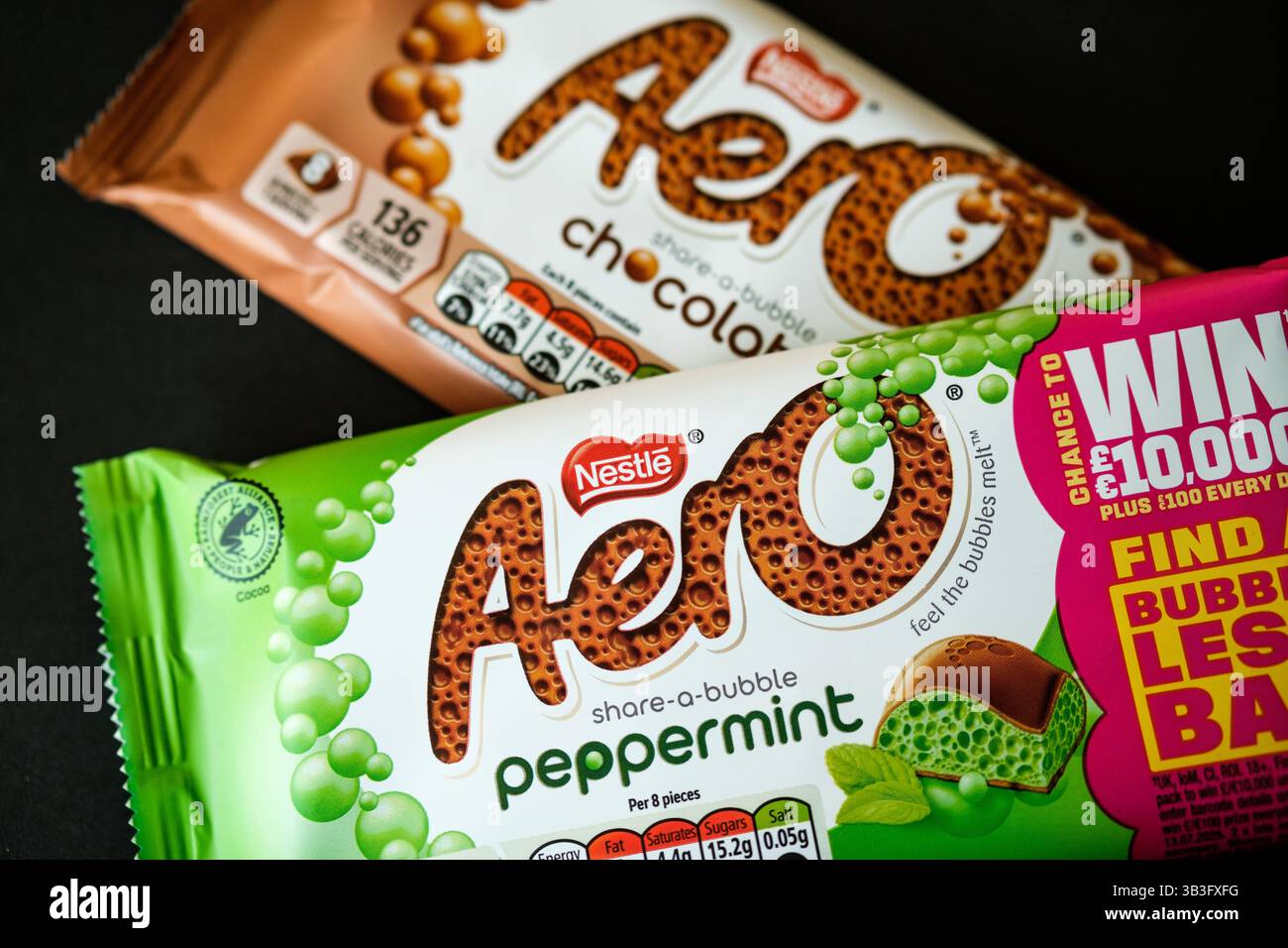 London UK, April 29 2025, Nestle Aero Milk Chocolate Bar And Milk ...