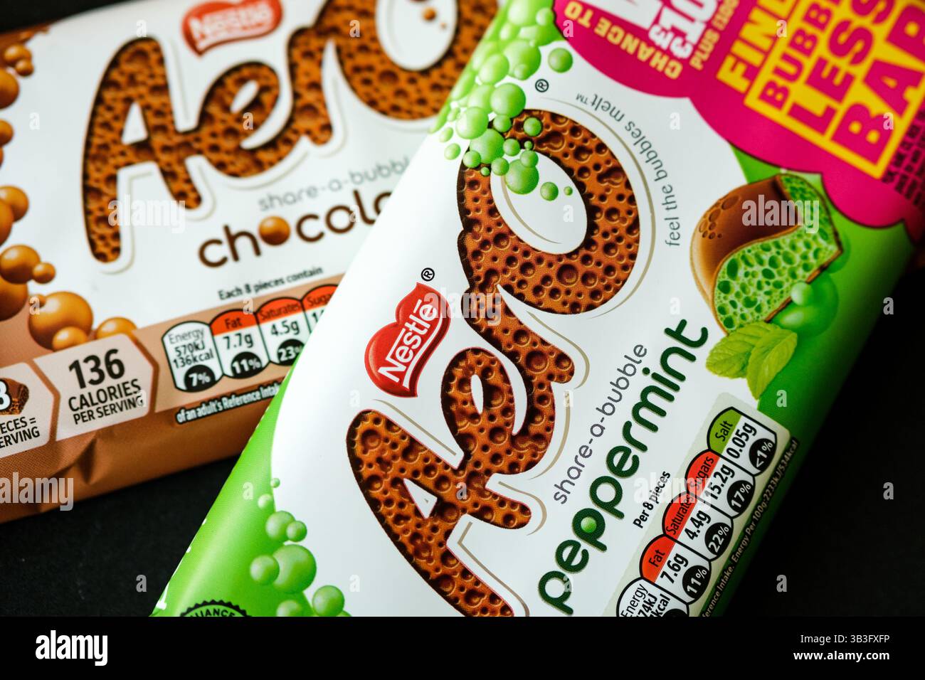 London UK, April 29 2025, Nestle Aero Milk Chocolate Bar And Milk ...