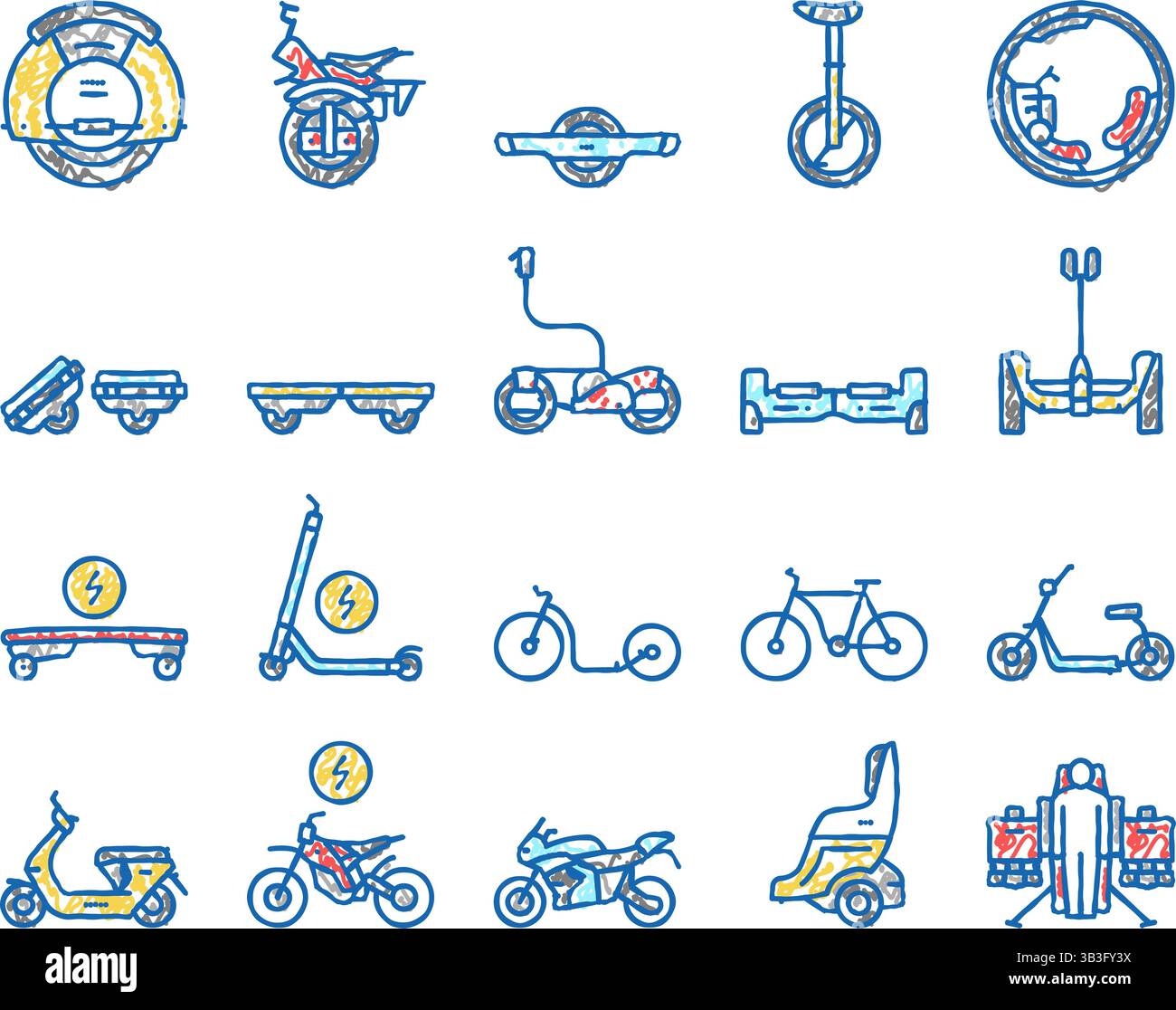 Personal Transport set Icons hand drawn Stock Vector Image & Art - Alamy