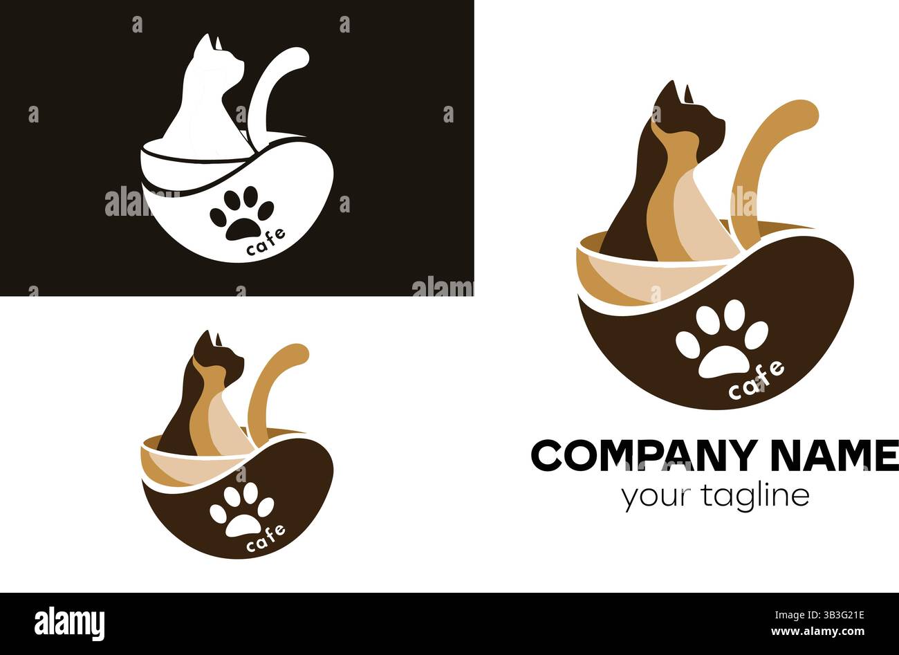 Adorable Cat in Coffee Cup Logo Design for Pet-Friendly Cafes and ...