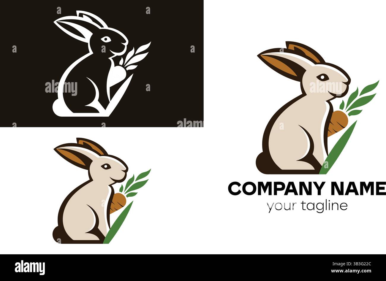 Charming Rabbit Logo Design Holding a Carrot and Leaf for Organic Food ...