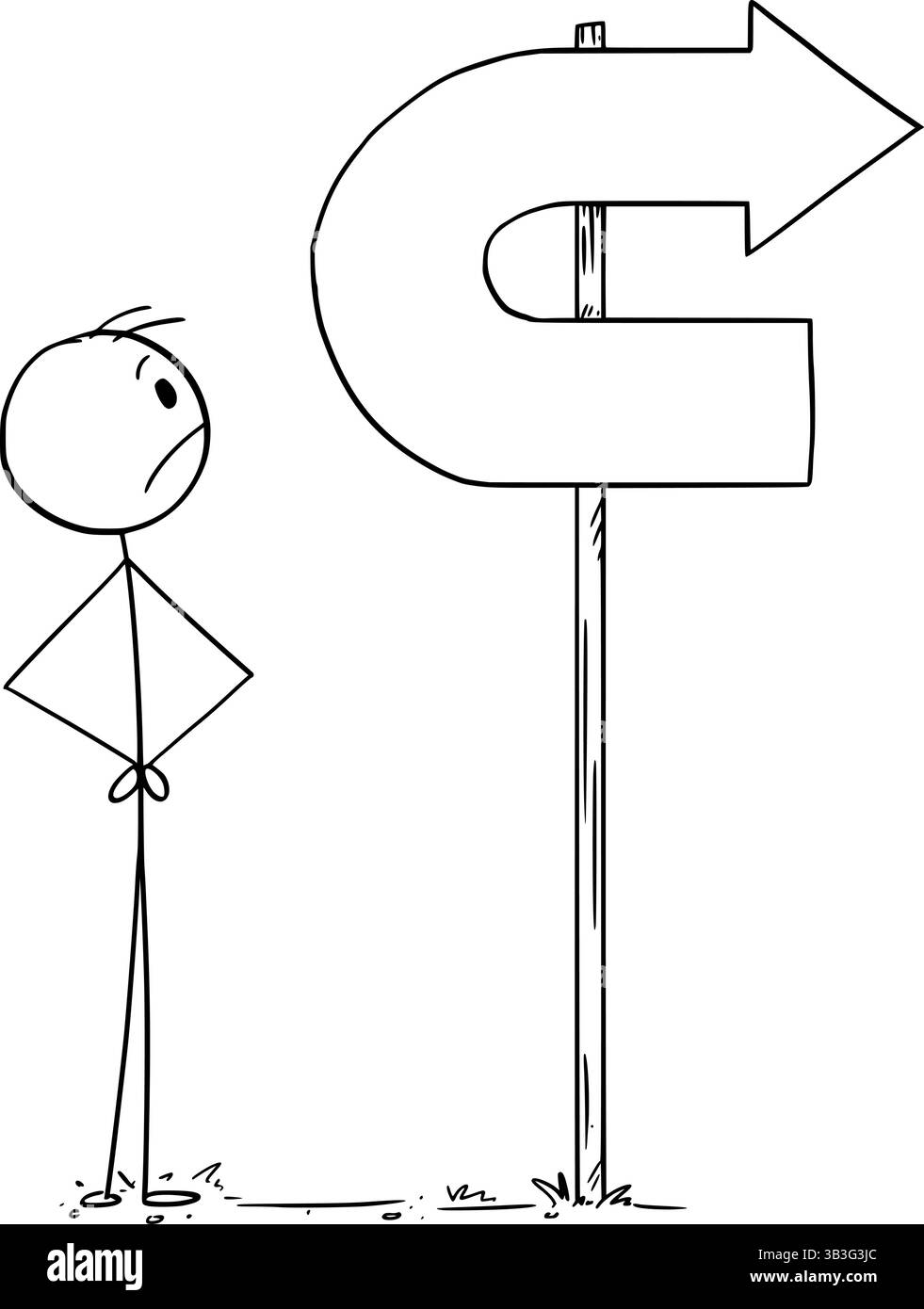 Illusion of choice, person standing on the crossroad , vector cartoon ...