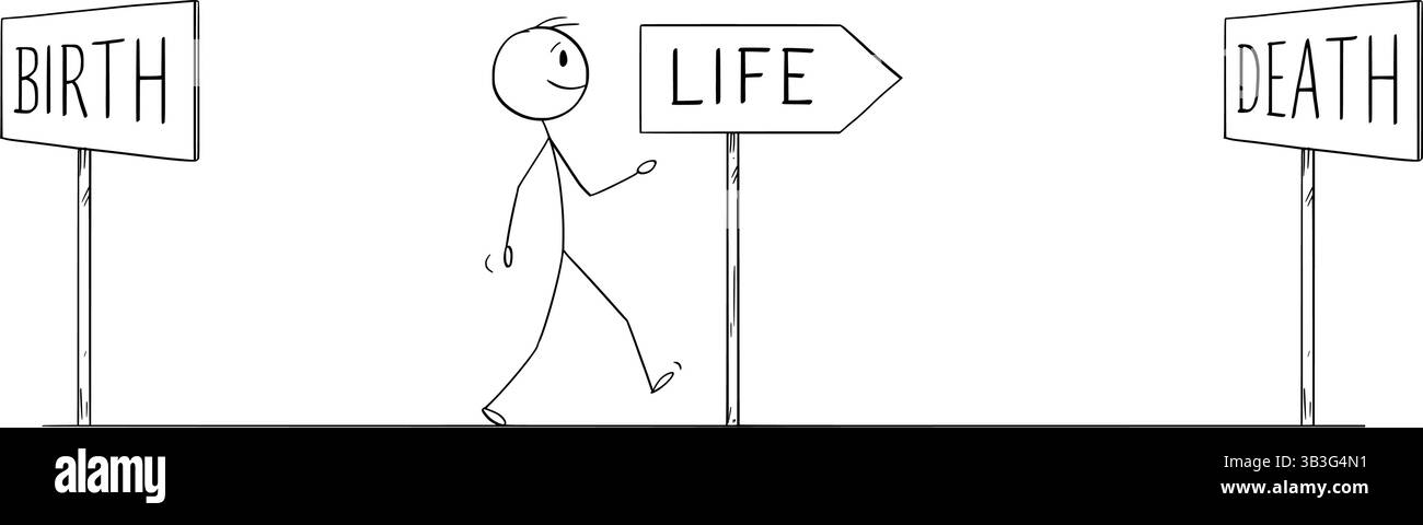 Human life, walking from birth to death , vector cartoon stick figure ...