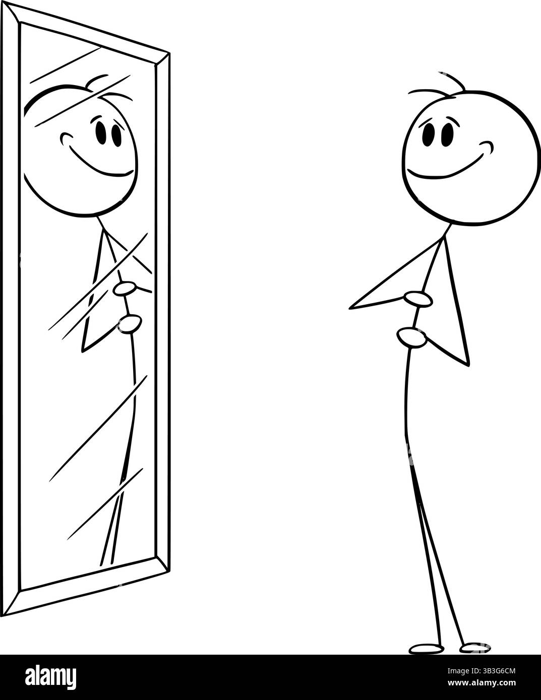 Person looking at yourself in the mirror, vector cartoon stick figure ...