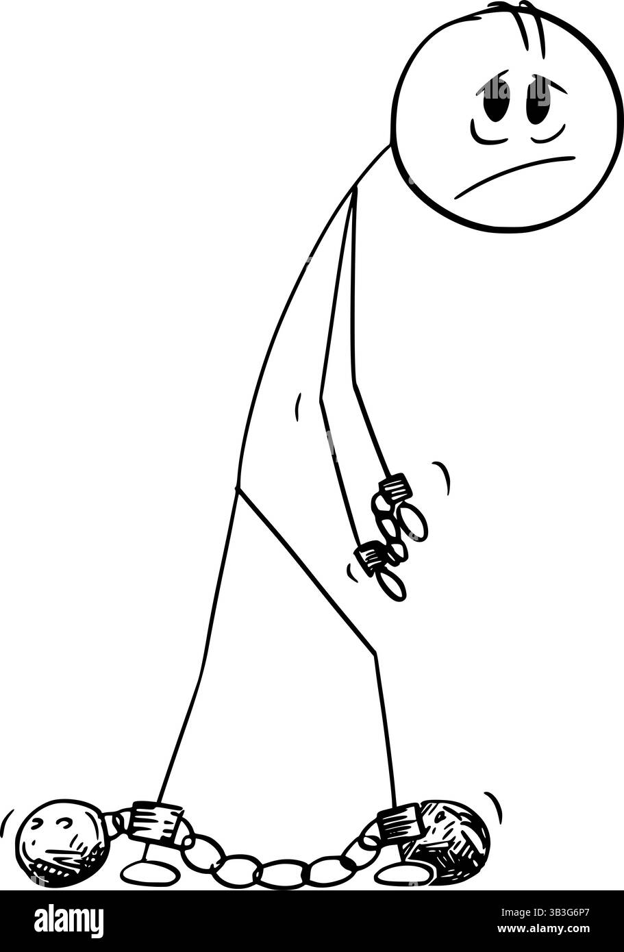 Unhappy person in chains , vector cartoon stick figure or character ...