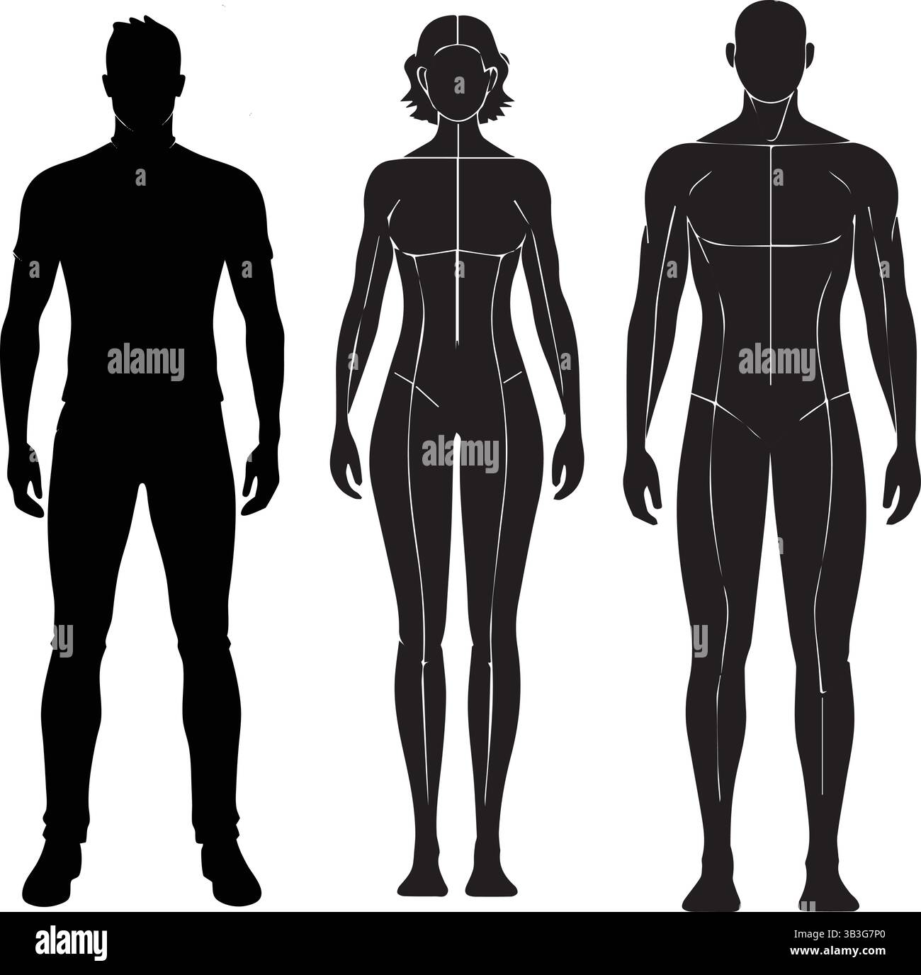 Full Body Male and Female Silhouette Vector – Standing Human Figures ...