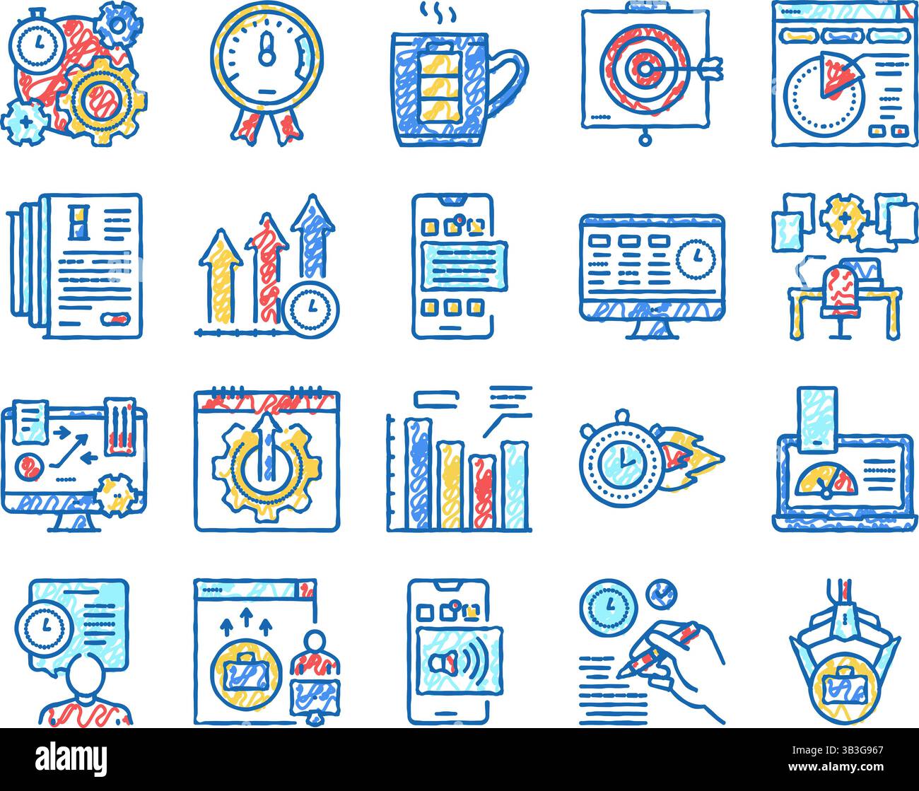 Productivity Manage set Icons hand drawn sign Stock Vector Image & Art ...