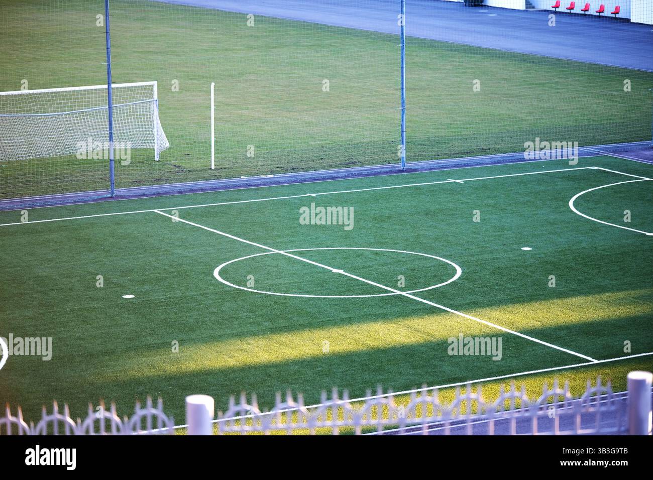An empty football field. Gates, markings, empty stadium Stock Photo - Alamy