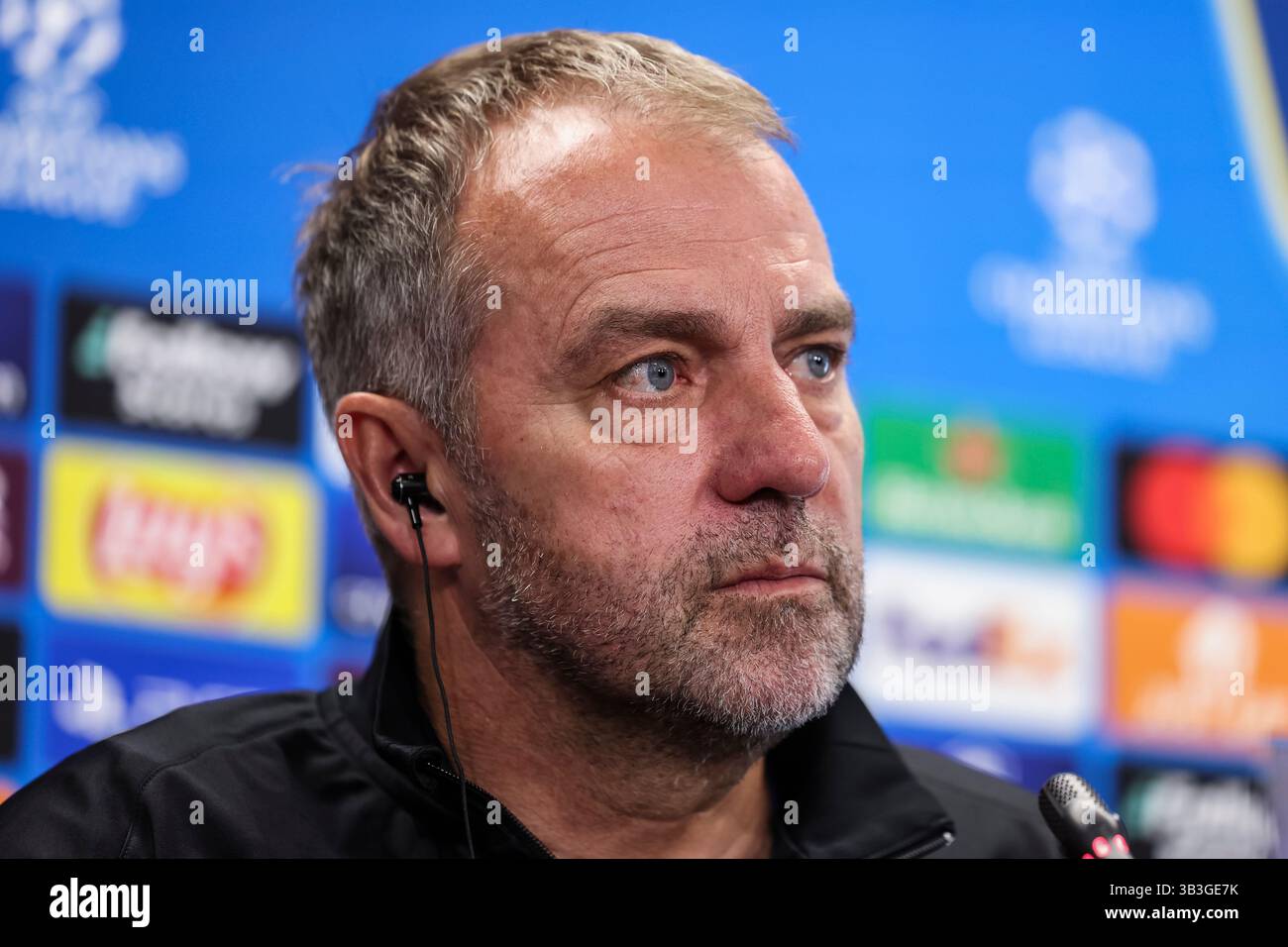 Hansi Flick, head coach of FC Barcelona attends his press conference during the training day of ...