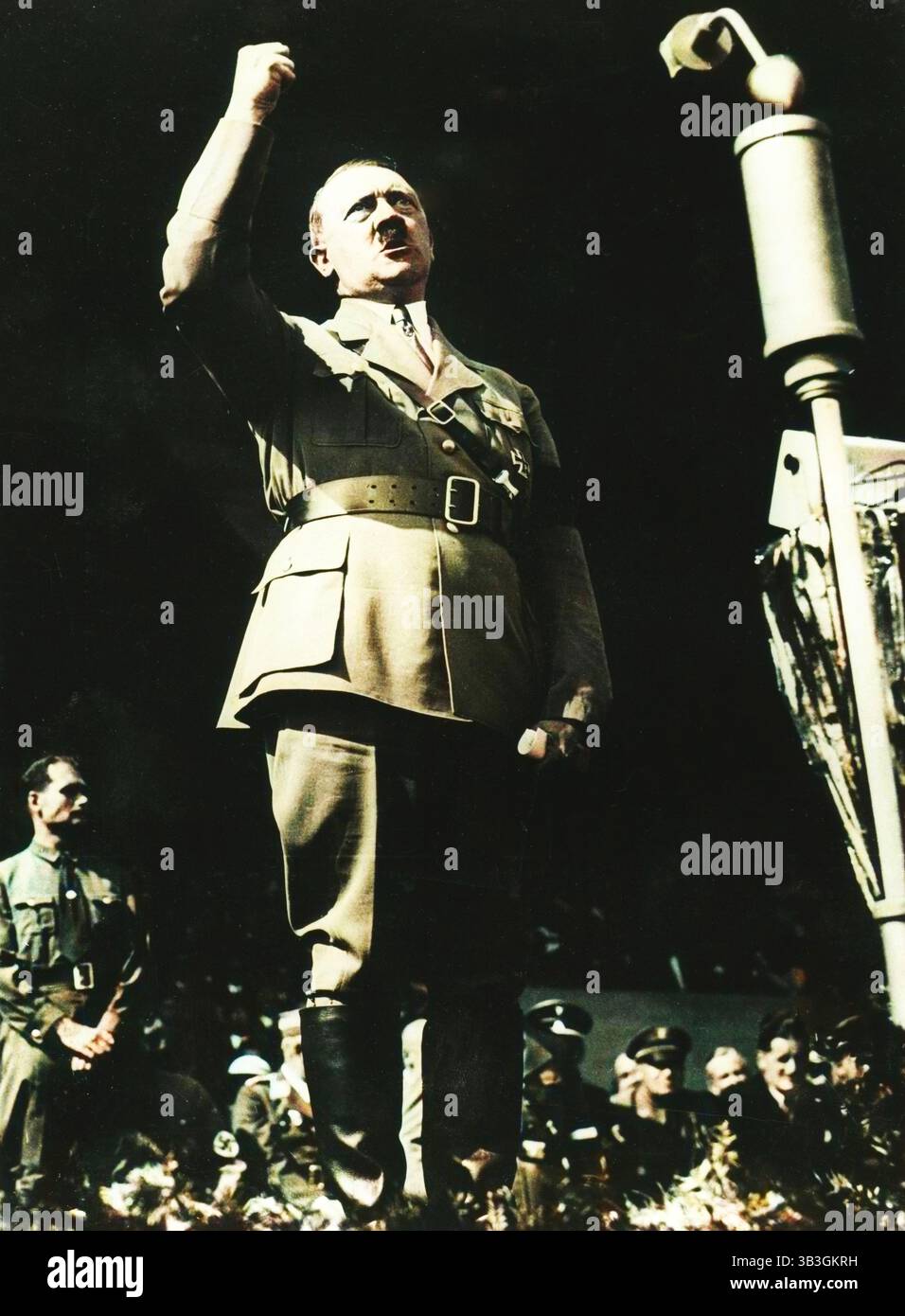 Adolf Hitler addressing a Nazi rally at Nuremberg, Germany, 1930s. The ...