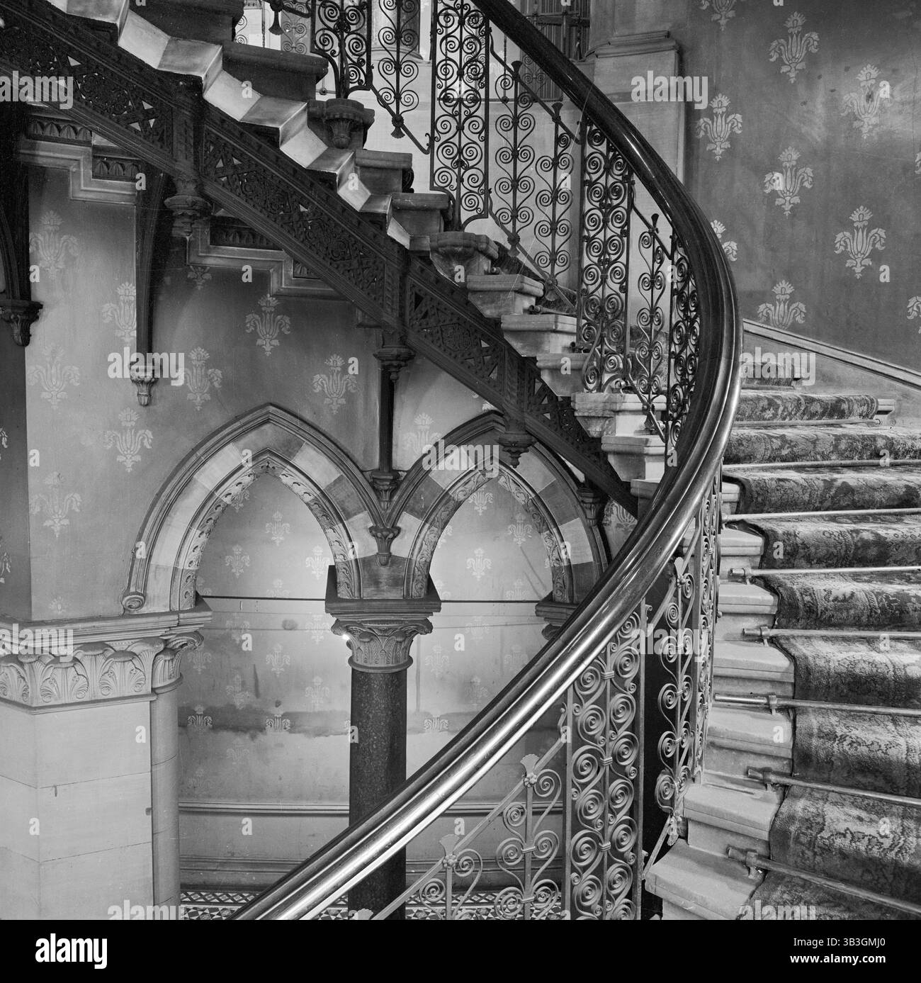 Interior detail showing the iron balustrades of the grand staircase in ...