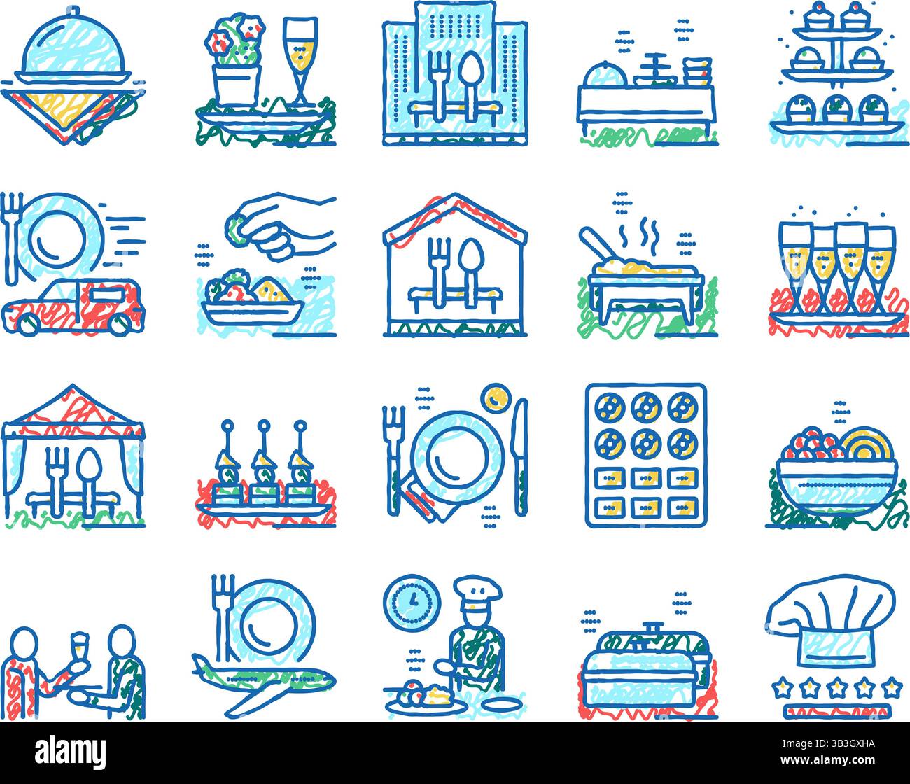 Catering Food Service set Icons hand drawn Stock Vector Image & Art - Alamy