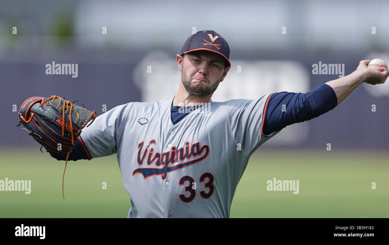 Virginia's Matt Lanzendorfer (33) throws the ball during an NCAA ...