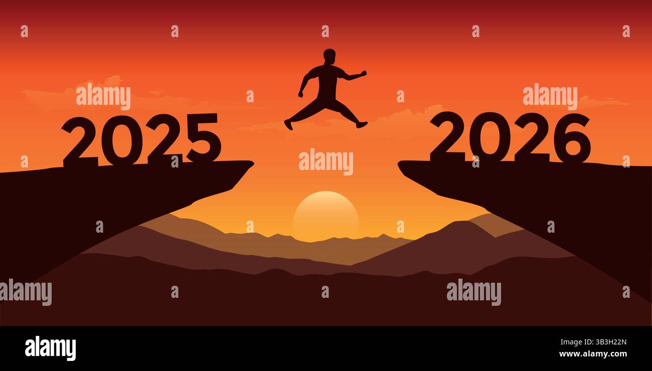 man jumping over a cliff from 2025 to 2026 vector ilustration Stock ...