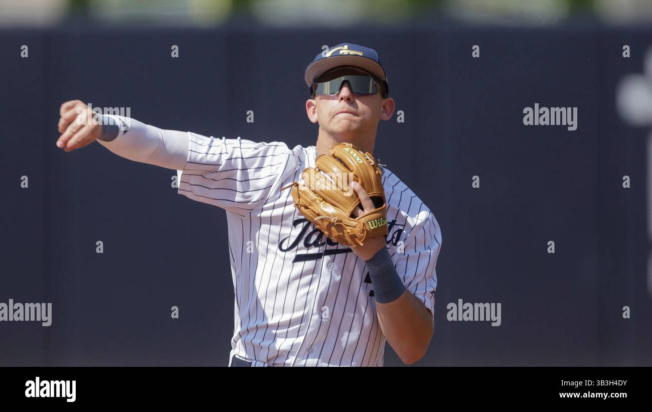 Georgia Tech's Alex Hernandez (4) throws to first base during an NCAA ...