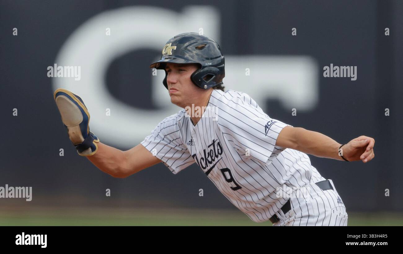 Georgia Tech's Connor Shouse (9) runs the bases during an NCAA baseball ...