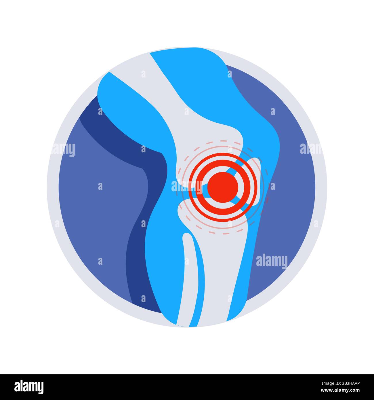 Knee pain medical icon representing injury and inflammation Stock ...