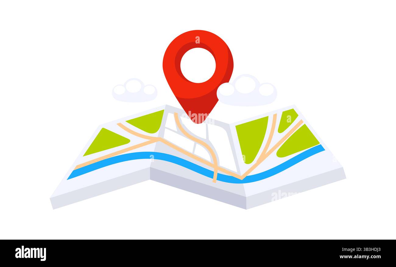 Red Location Pin Pointing on Folded Paper City Map Navigation Stock Vector Image & Art - Alamy
