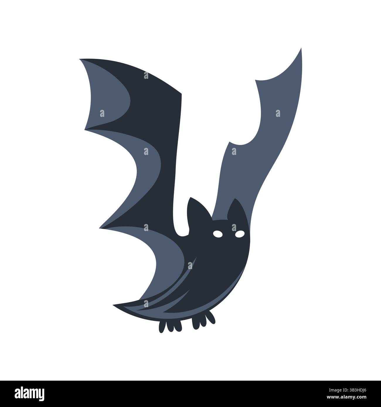 Flying vampire bat showing its large wings and white eyes in a spooky ...