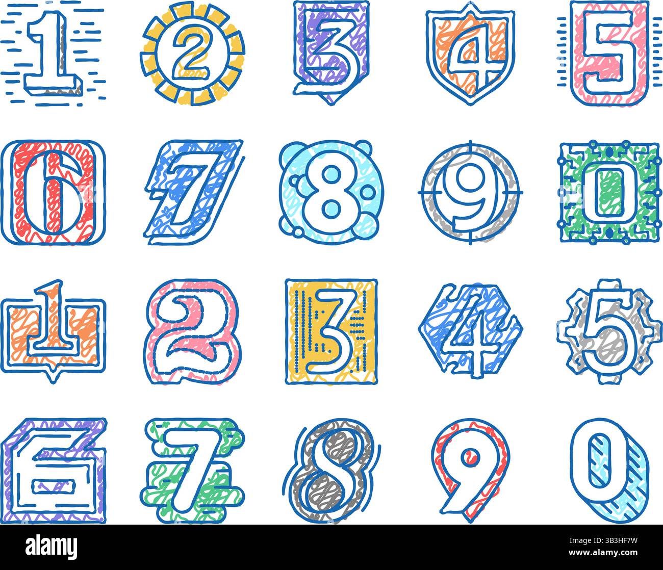 Numbers Numeral Title set Icons hand drawn Stock Vector Image & Art - Alamy