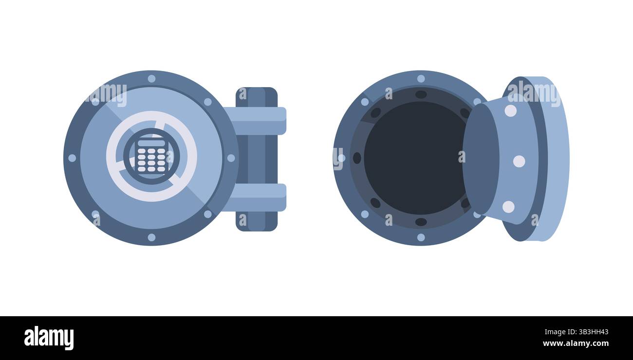 Round vault door closing and opening, protecting money and valuables ...