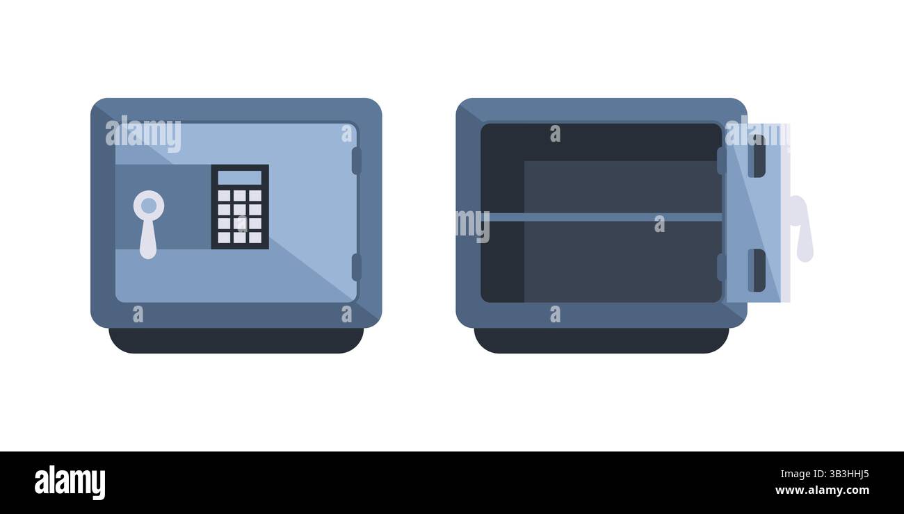 Steel safe box closed and open showing empty space inside Stock Vector ...