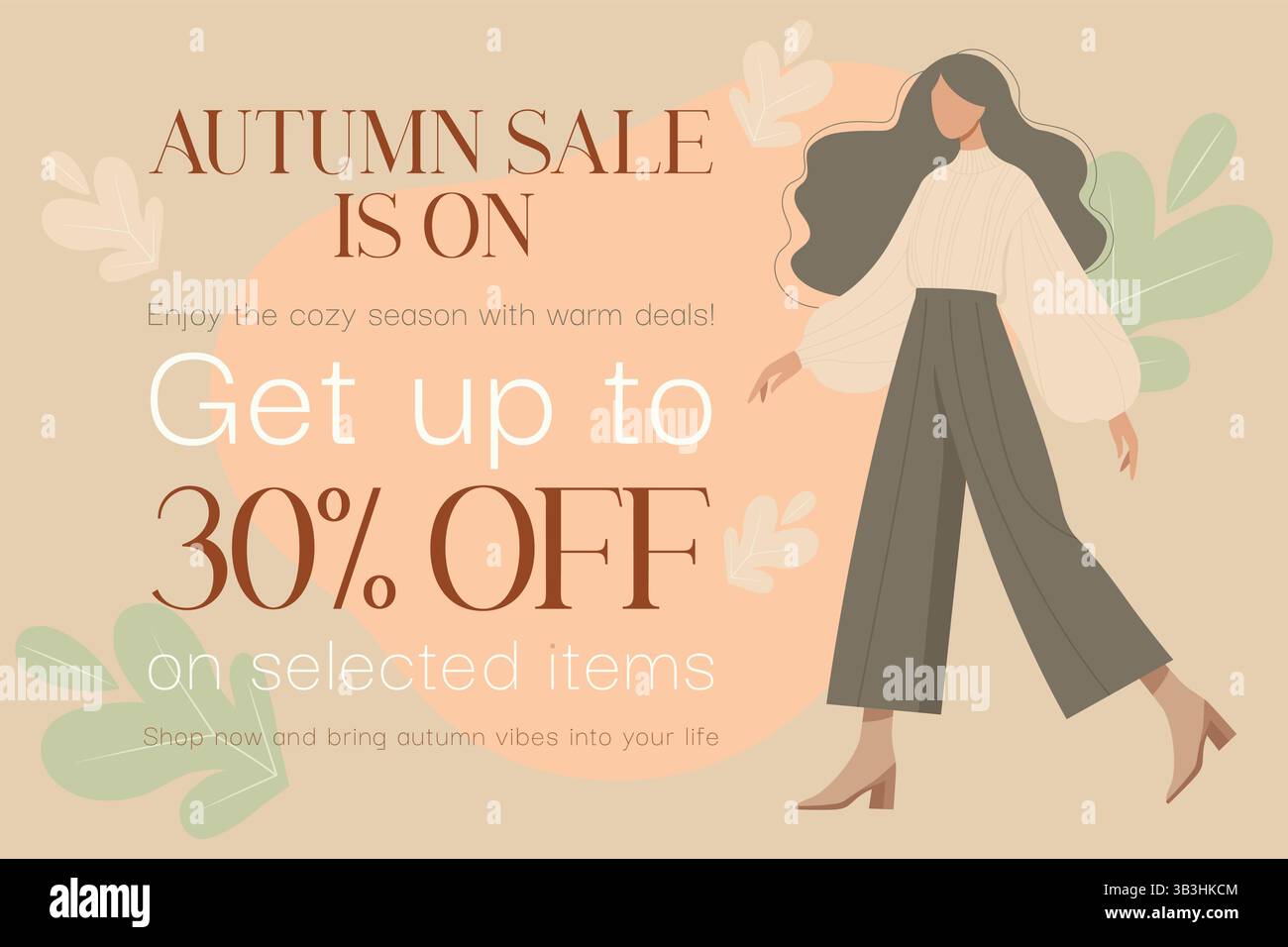 Autumn sale poster design in pastel colors flat vector illustration ...