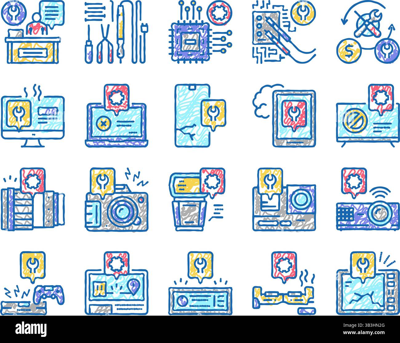 Electronic Repair set Icons hand drawn Stock Vector Image & Art - Alamy
