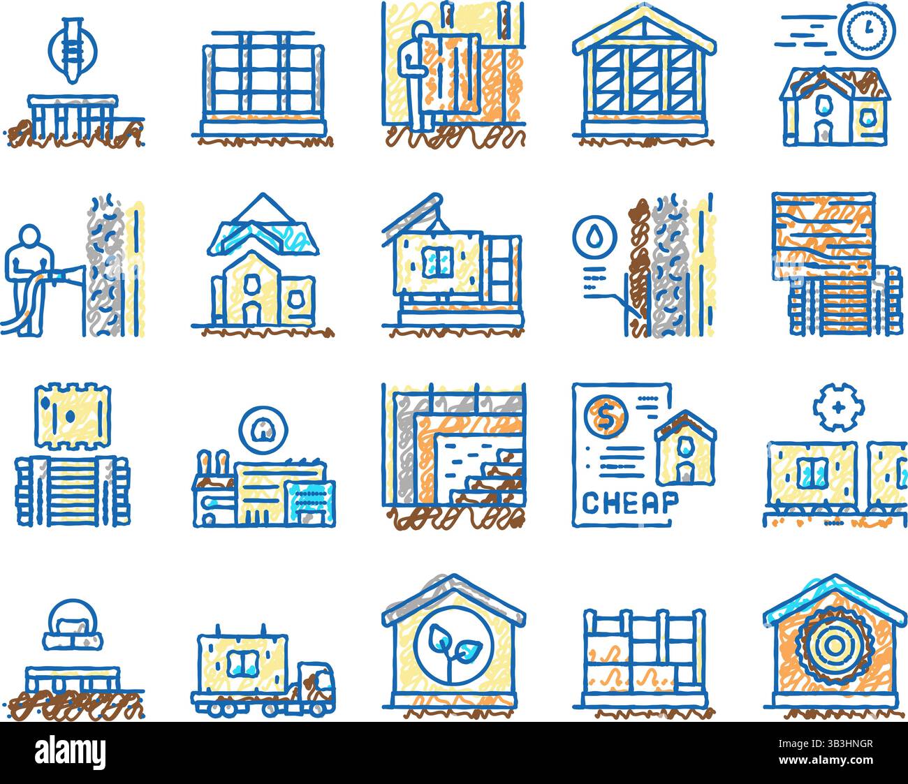 Timber Frame House set Icons hand drawn Stock Vector Image & Art - Alamy
