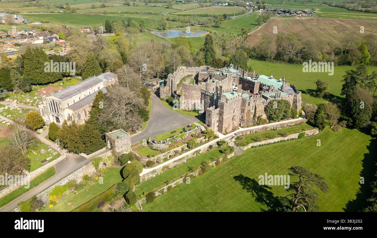 Aerial view of Berkeley Castle and St Mary’s Church in Gloucestershire ...