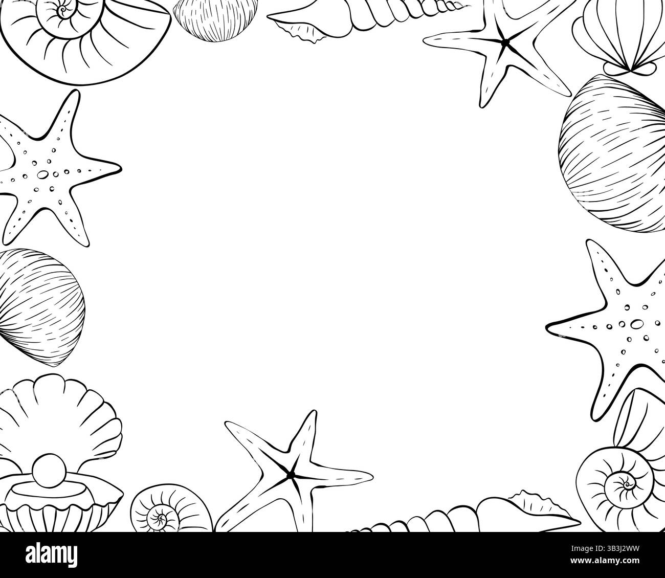 Seashells and starfish rectangle frame template for text. Vector ...