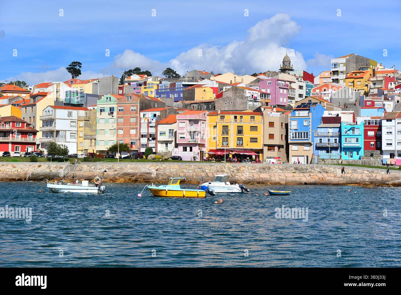 Colorful houses of the fishermen of A Guarda on the coastal route of ...