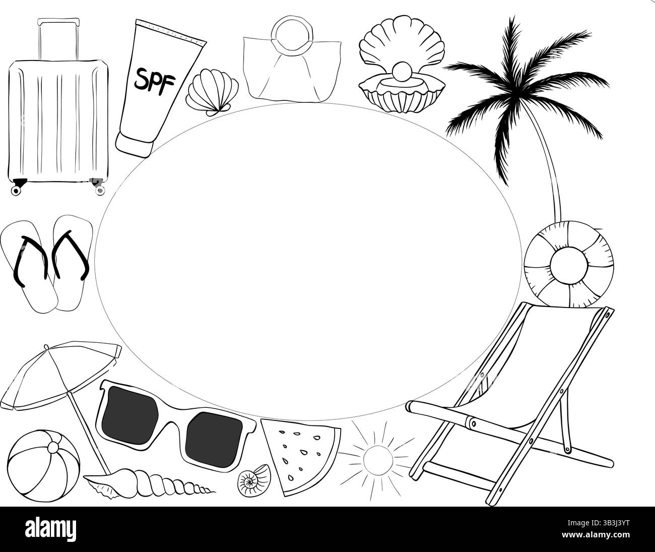 Summer Frame Beach vacation Oval rectangle frame template for text ...