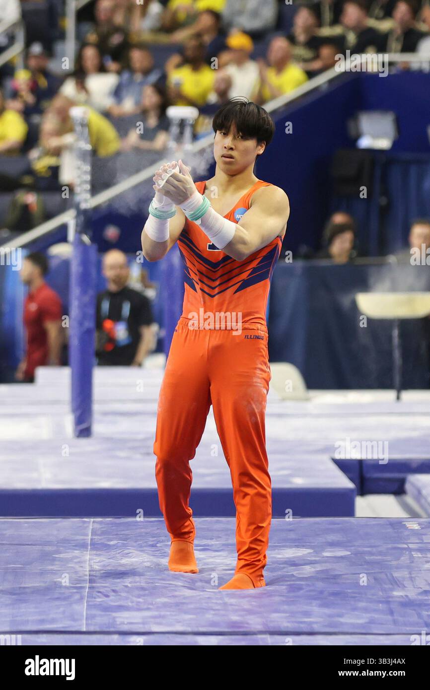 ANN ARBOR, MI - APRIL 19: Illinois gymnast Matthew Vu Nguyen completes ...
