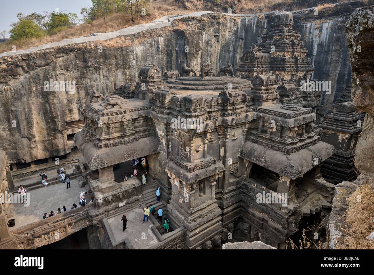 view from above on The Kailasha Temple, cave 16 of Ellora caves ...