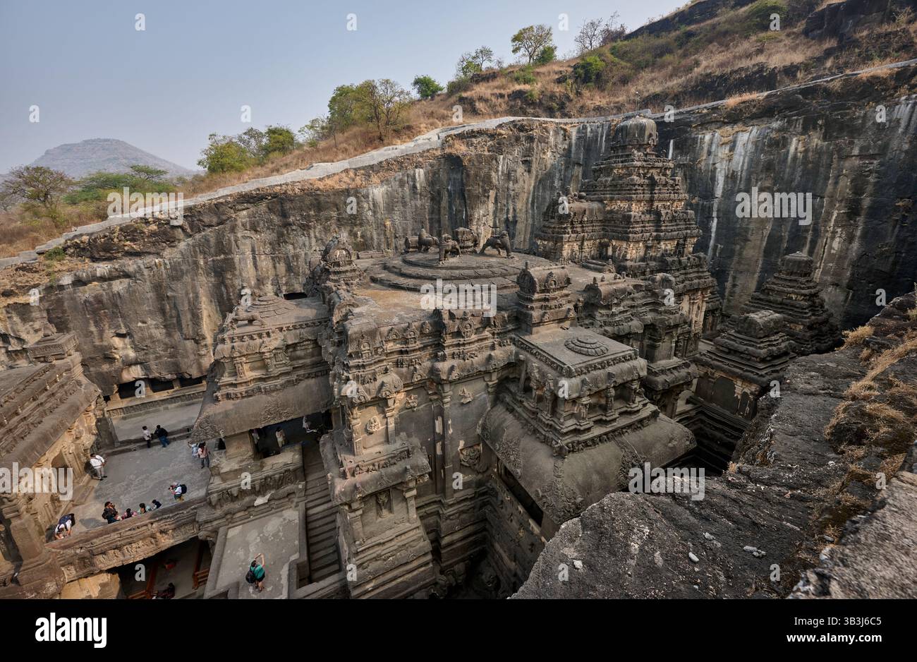 view from above on The Kailasha Temple, cave 16 of Ellora caves ...