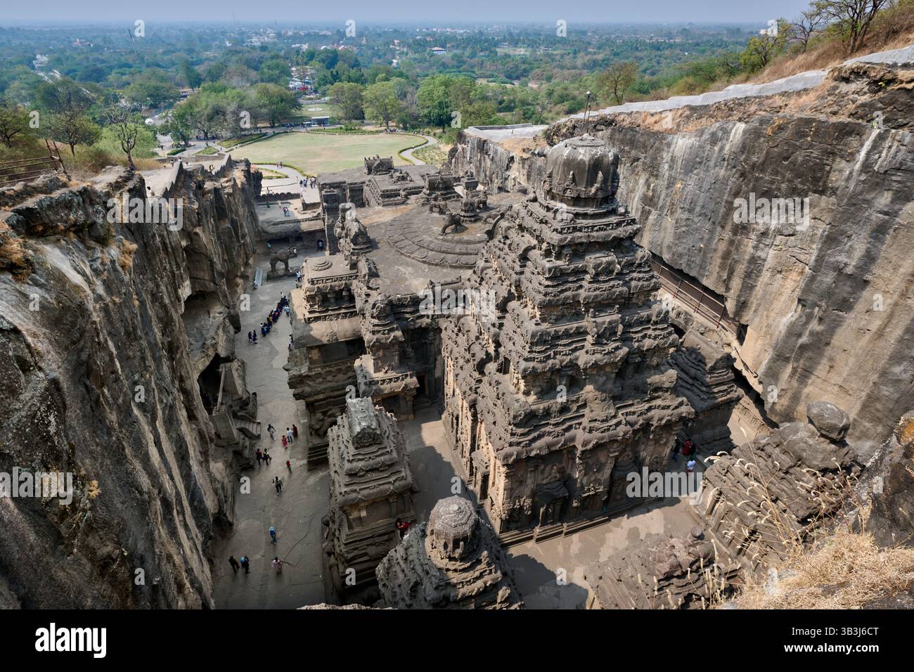 view from above on The Kailasha Temple, cave 16 of Ellora caves ...
