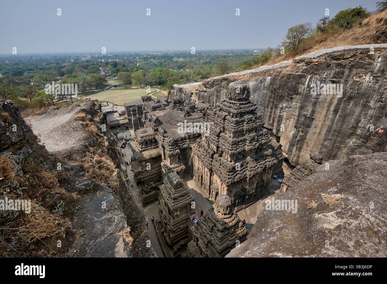 view from above on The Kailasha Temple, cave 16 of Ellora caves ...