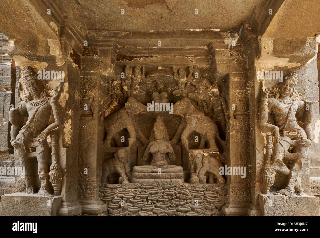 stone relief in The Kailasha Temple, cave 16 of Ellora caves ...