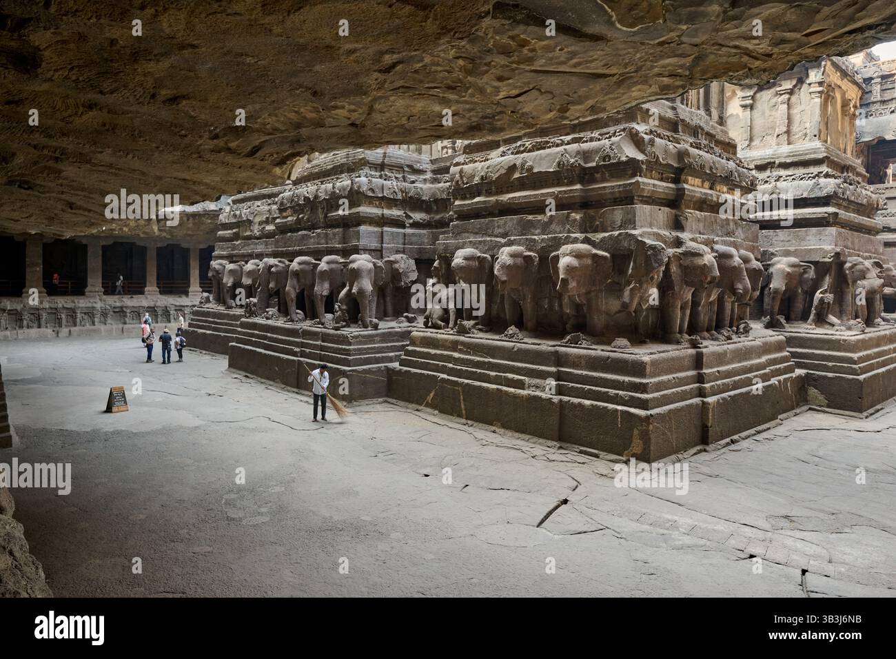 stone elephants in The Kailasha Temple, cave 16 of Ellora caves ...