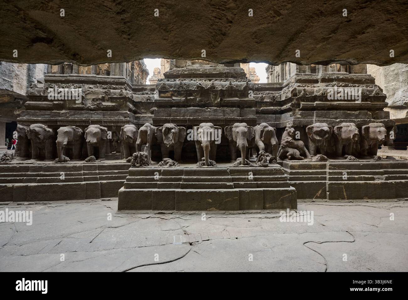 stone elephants in The Kailasha Temple, cave 16 of Ellora caves ...