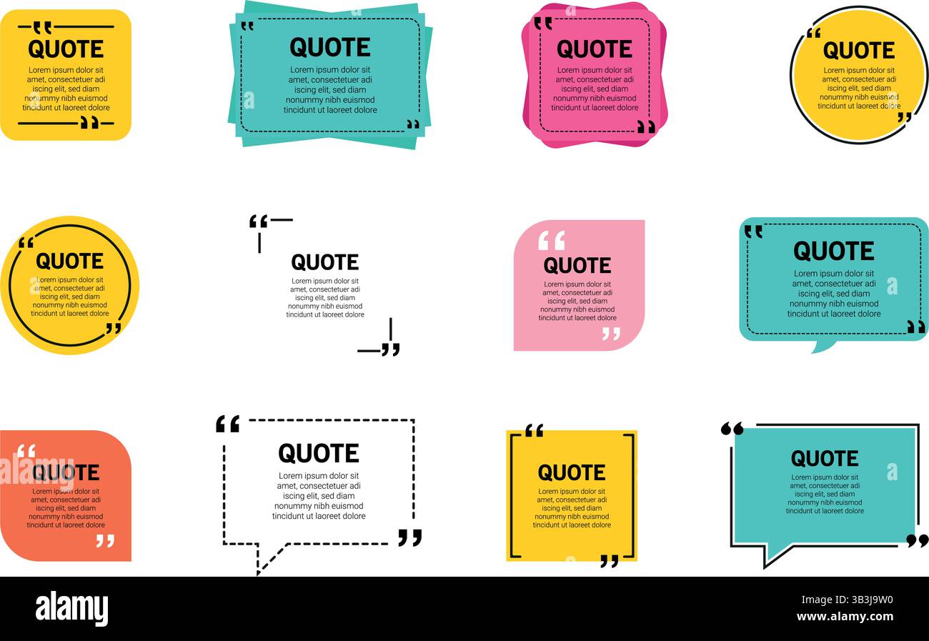 Minimalist Quote Frame set Vector or Blank Text Box with Quotation Marks set Stock Vector Image ...