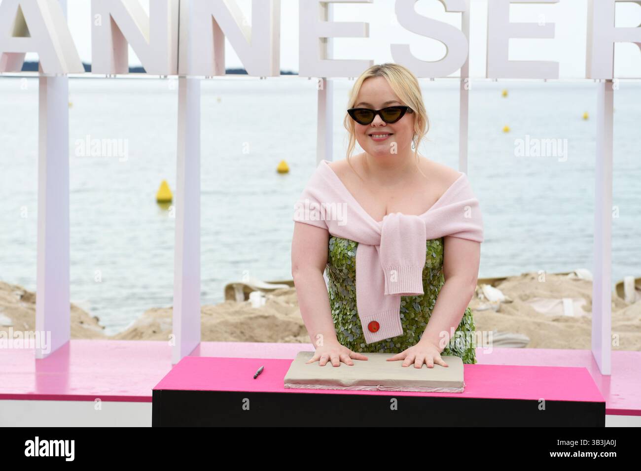 Nicola Coughlan puts her handprints in cement during the "Prix Konbini ...