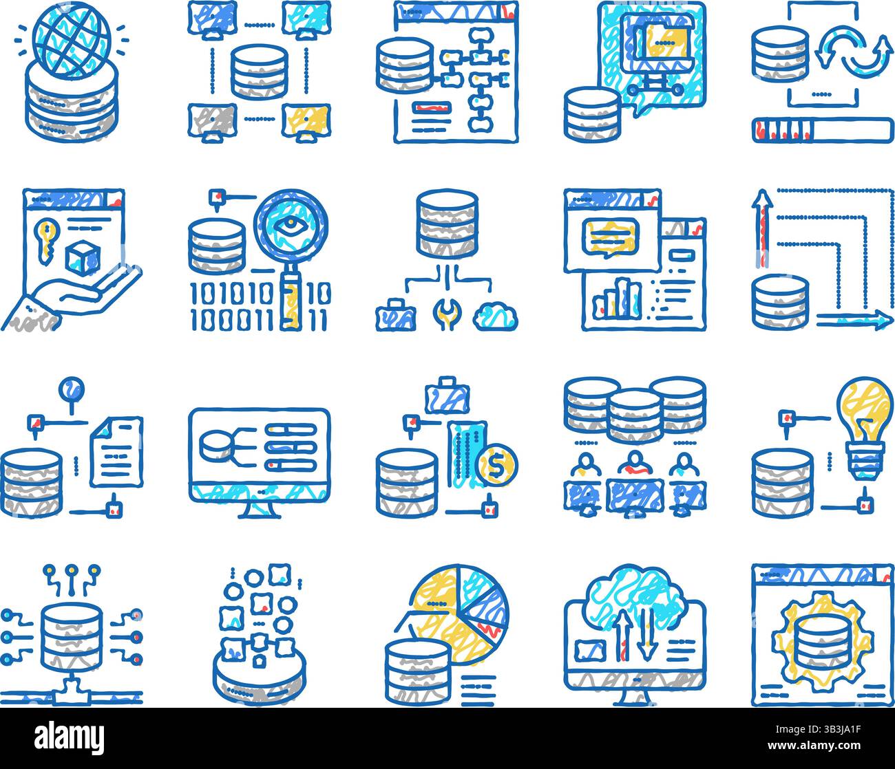 Digital Processing set Icons hand drawn Illustration Stock Vector Image ...