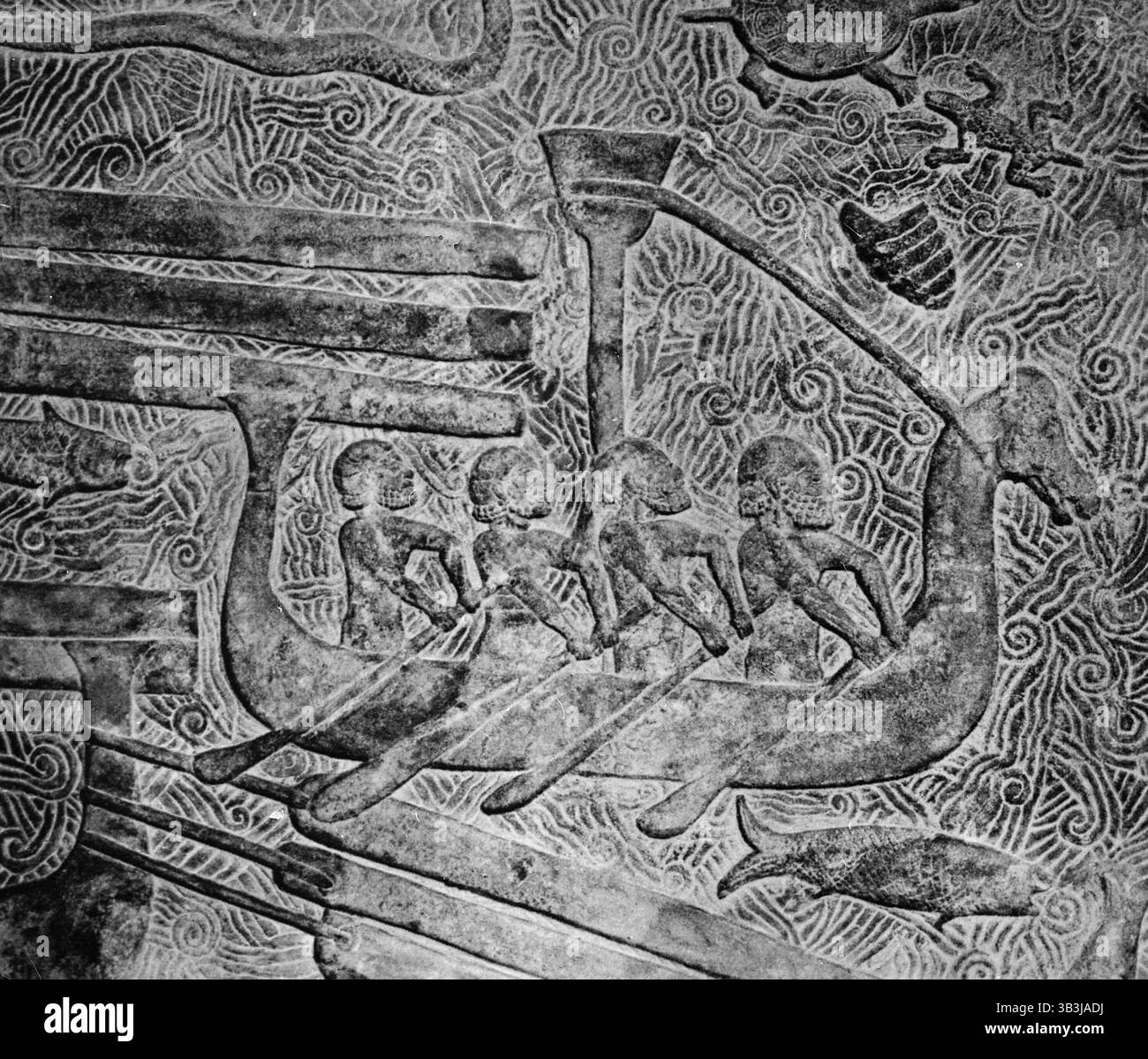 Wood transport by boat in Mesopotamia, ancient relief, Iraq Stock Photo ...