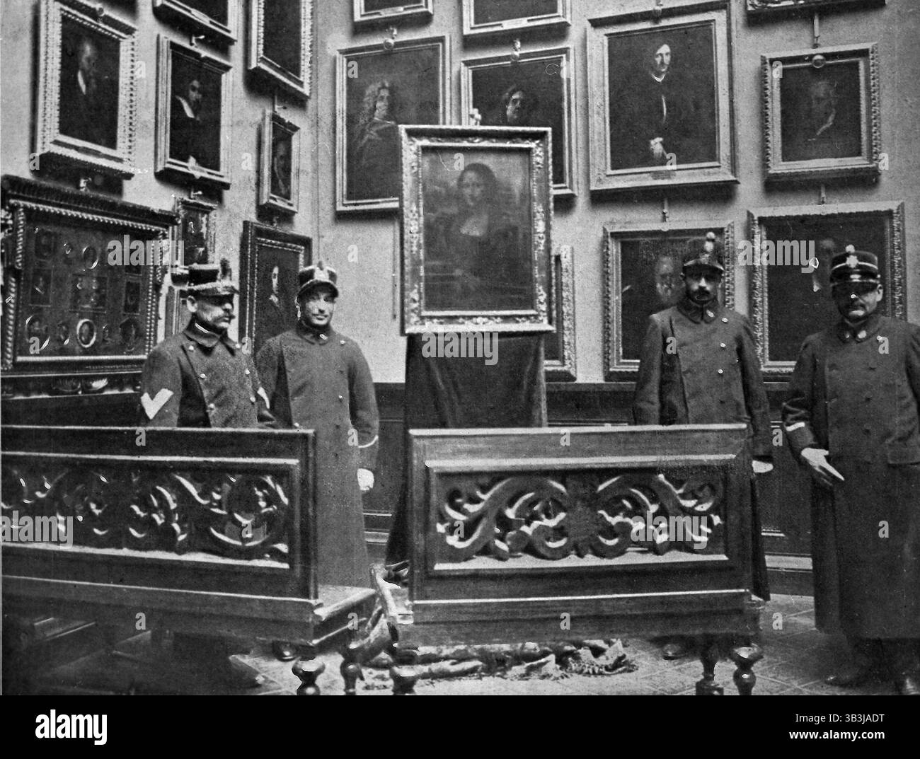 Police protection around the stolen painting Mona Lisa at the Louvre ...